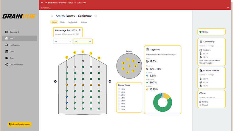 Grain monitoring system - GRAINVUE - GSI Group - for silo / temperature / moisture